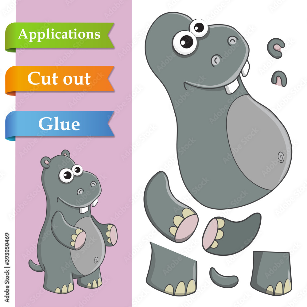 Create paper application the cartoon fun Hippopotamus. Use scissors cut ...