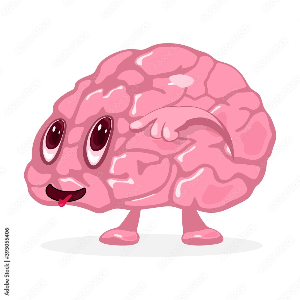 Cute brain with hand, eyes and mouth. Vector human organ emotion with ...