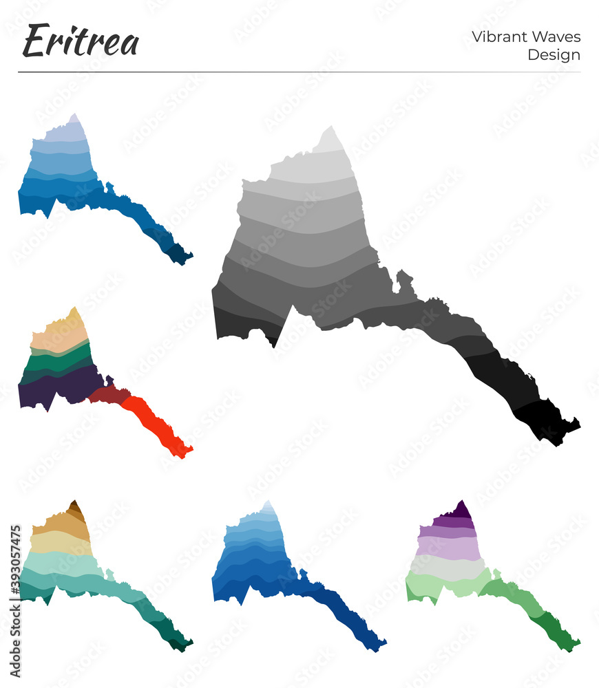 Set Of Vector Maps Of Eritrea Vibrant Waves Design Bright Map Of Country In Geometric Smooth