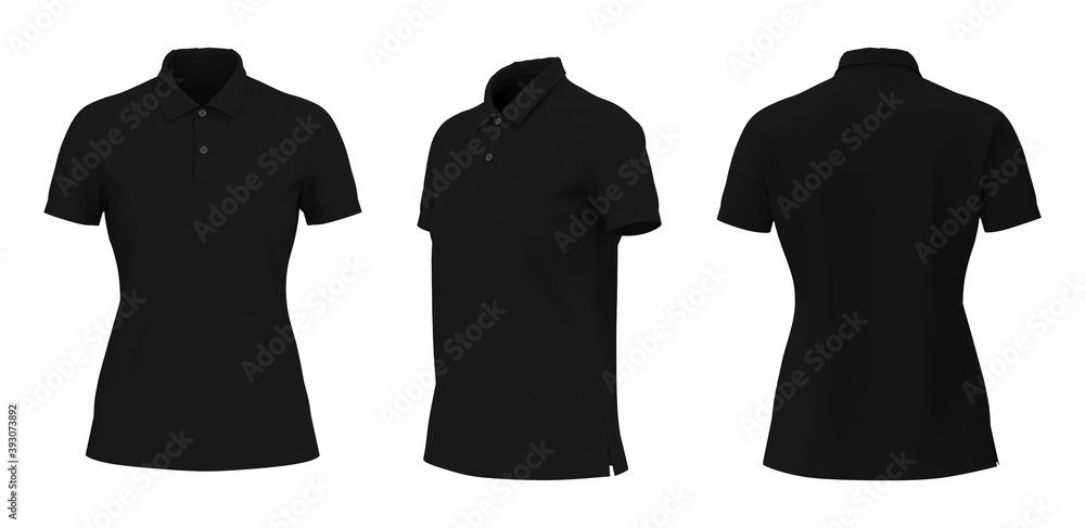 Women's collared shirt mockup, front, side and back views, tee design ...