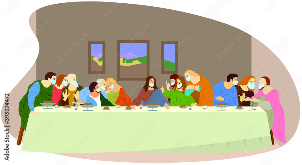 Last supper. Il Cenacolo. Ultima cena. Colour drawing, vector ...