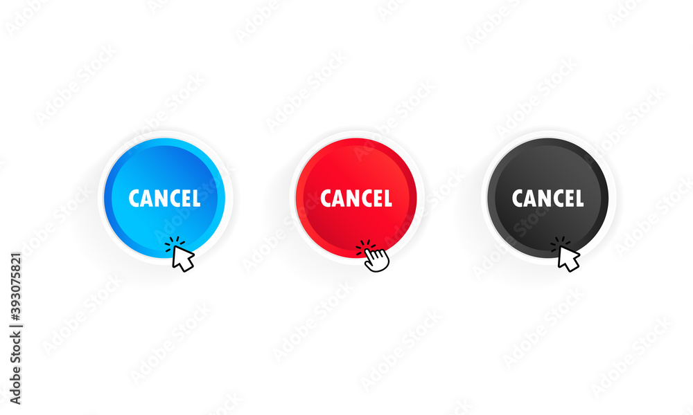 Cancel button with cursor. Vector on isolated white background. EPS 10 ...