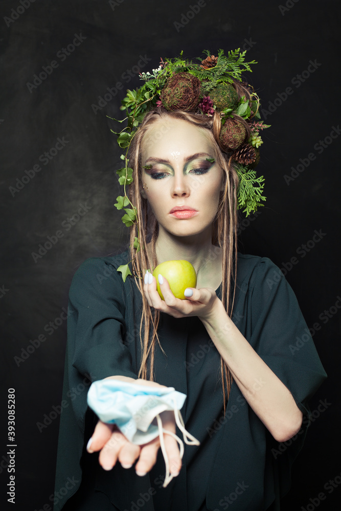 Beautiful nature woman with waste during COVID-19. Environmental ...