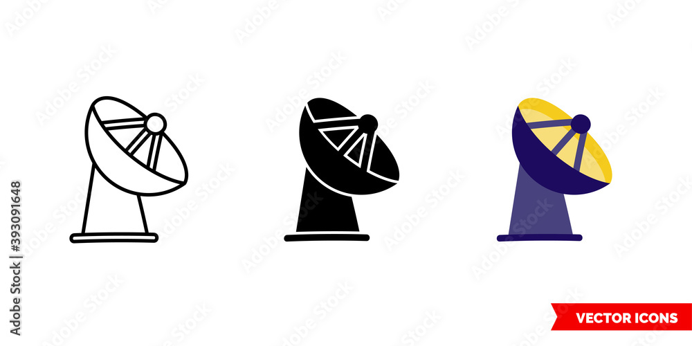 Radar station icon of 3 types color, black and white, outline. Isolated ...
