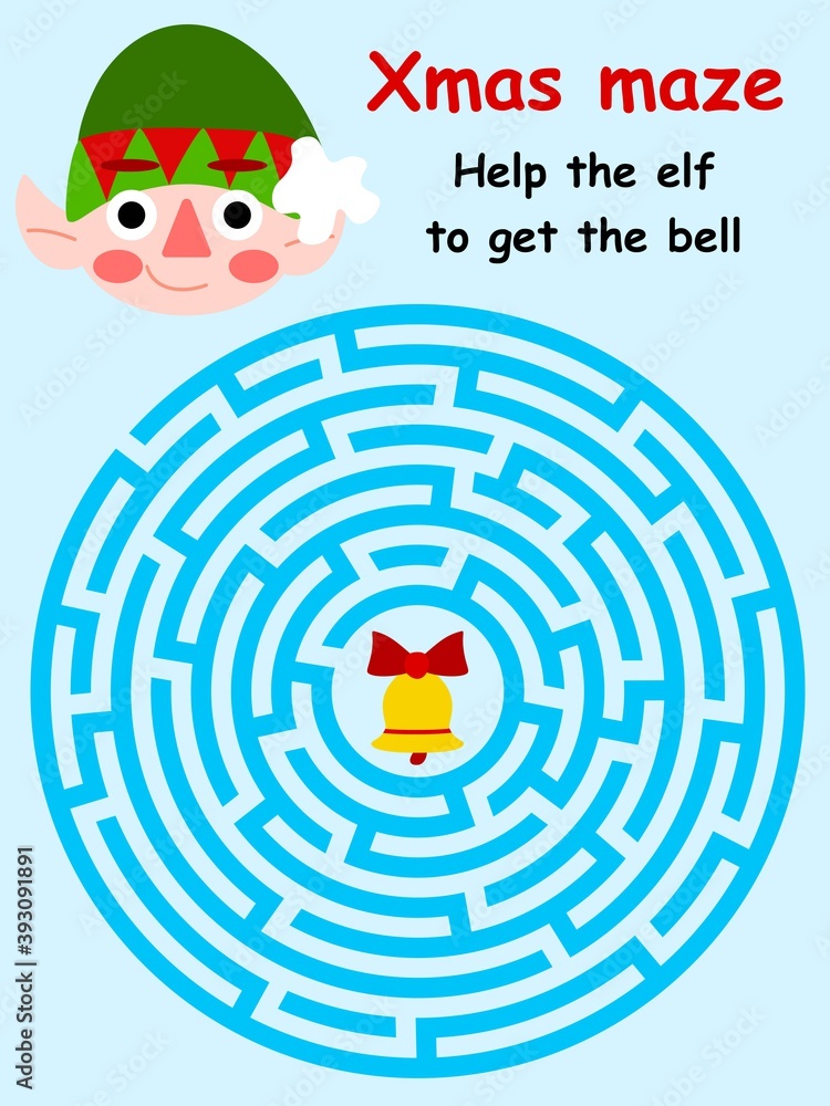 Help the elf to get the bell labyrinth game for kids vector ...