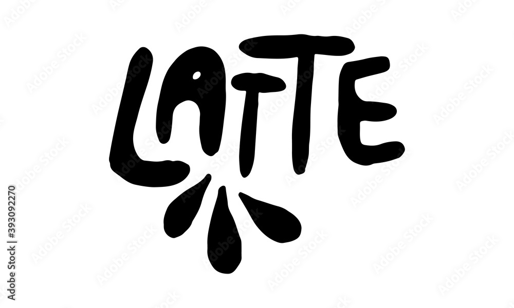 Hand drawn coffee latte lettering. Vector illustration isolated on ...