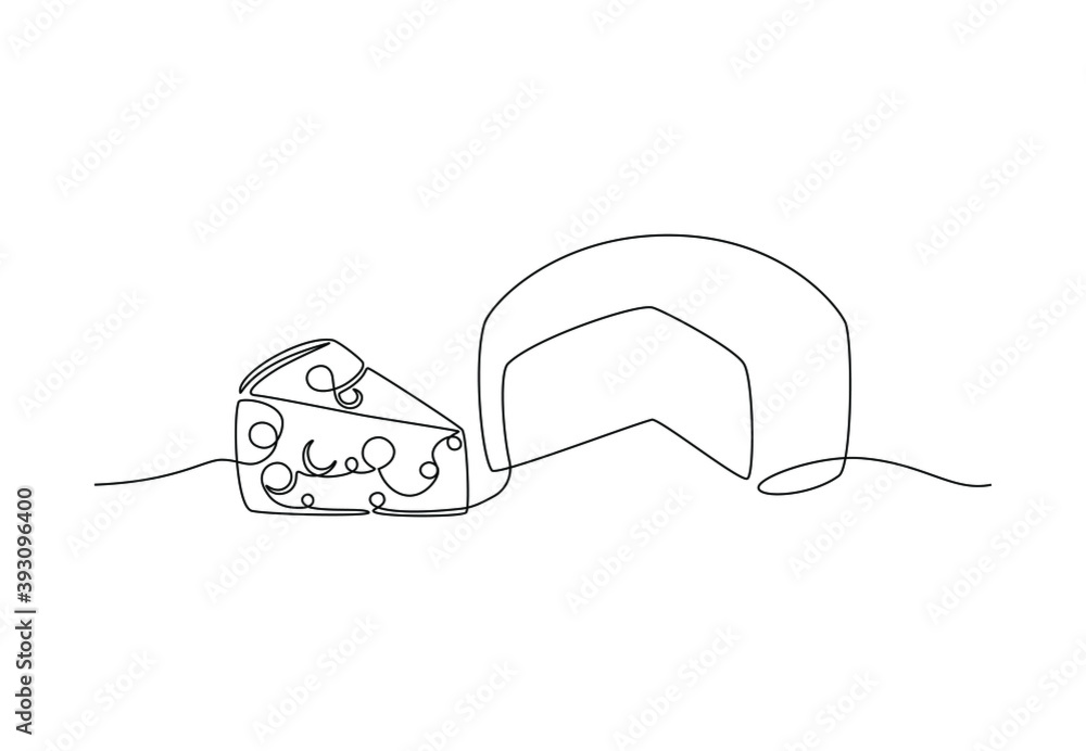 Continuous line drawing of cheese in contemporary style. Hand drawn ...