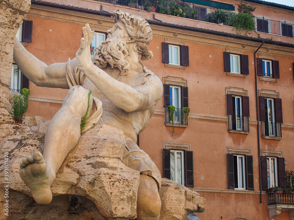 Statue of the river-god Danube on the Fountain of the Four Rivers ...