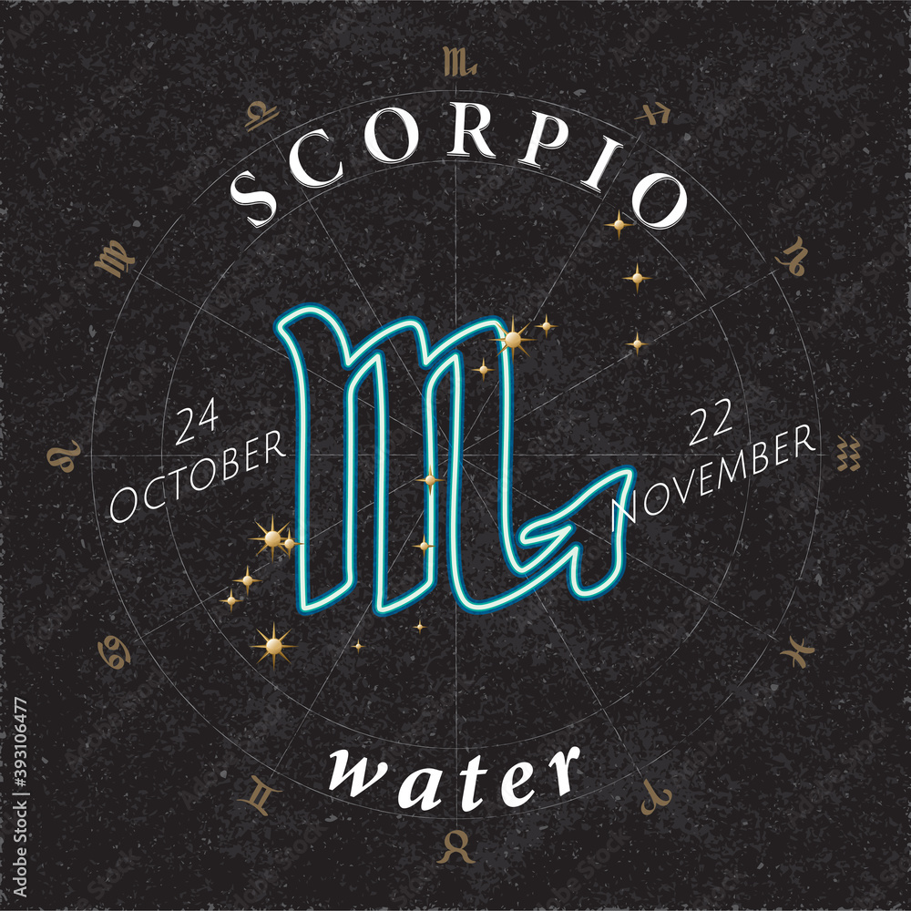 Zodiac Sign Scorpio Inverted Logo and Water Lettering with Scorpius ...