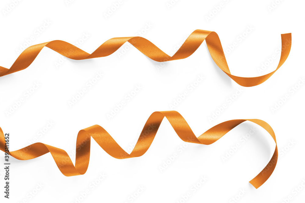 Copper gold satin ribbon bow scroll set isolated on white background ...