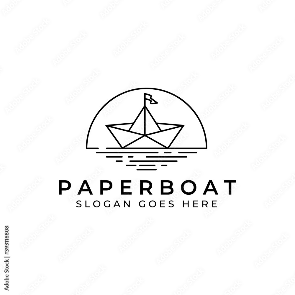 Paper boat line art logo vector illustration design , paper boat for ...