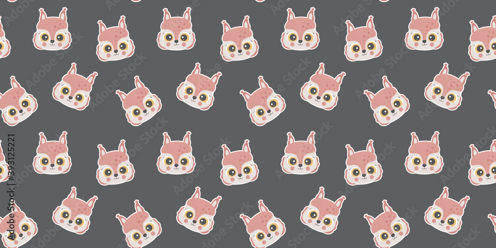 Seamless pattern. Cartoon funny little squirrel faces with opened eyes ...