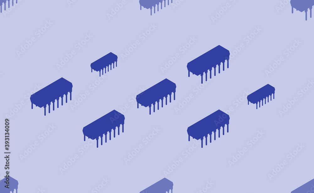 Seamless pattern of large isolated blue integrated circuit symbols. The ...