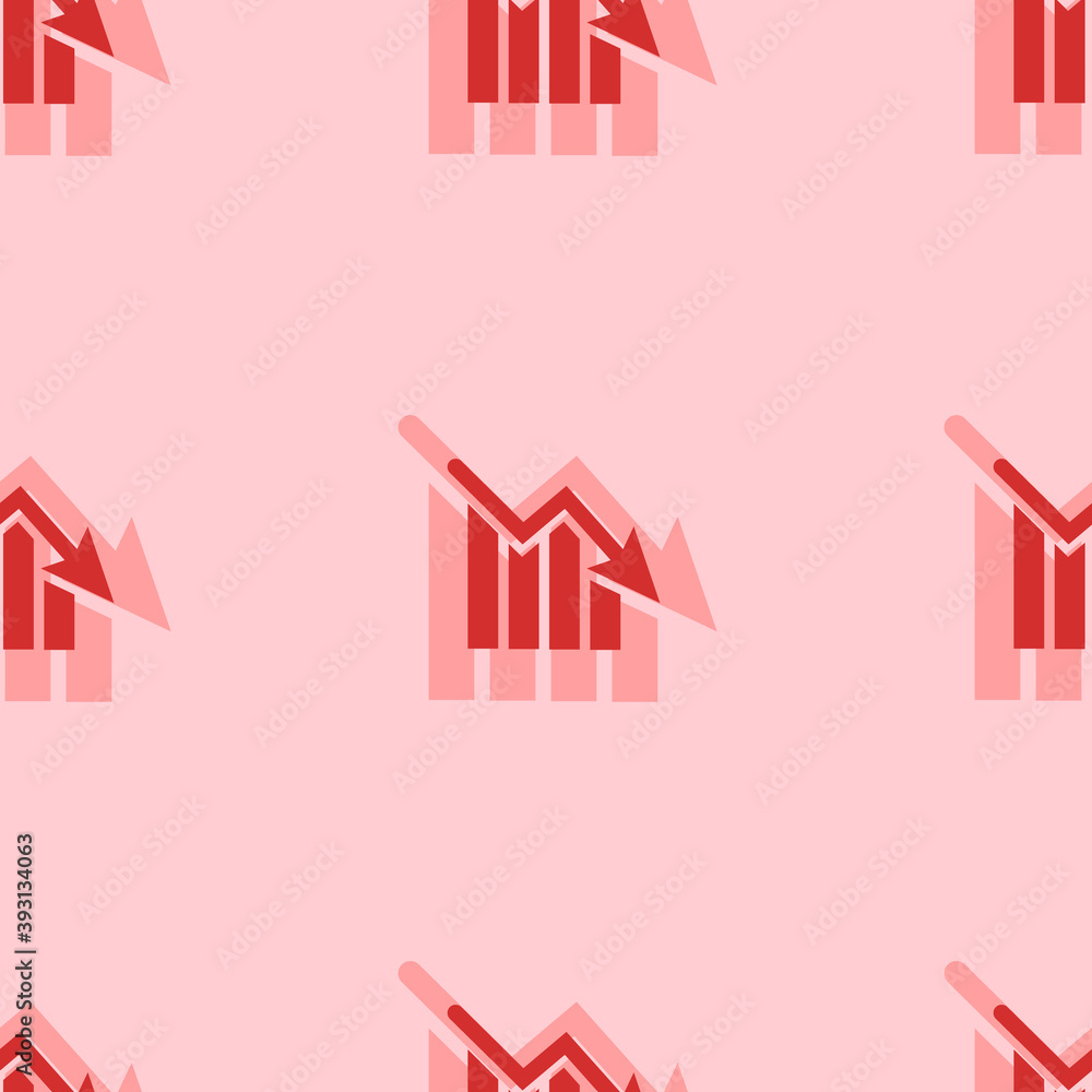 Seamless pattern of large isolated red chart down symbols. The elements ...