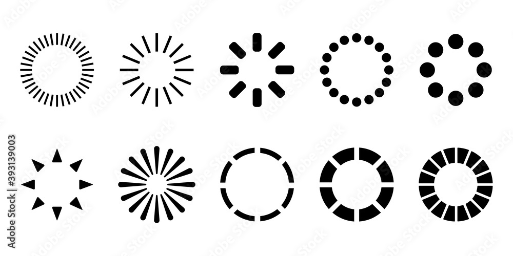 Isolated loading icon set on black background. Download icon round ... Isolated loading icon set on black background. Download icon round ...