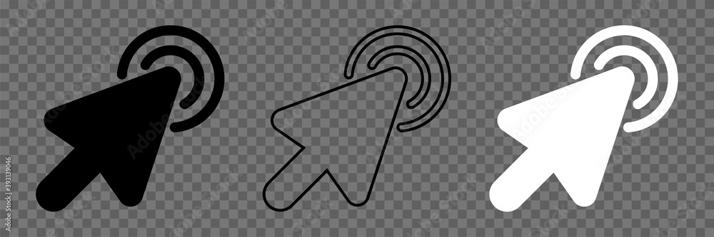 set Click icons, Click icon black, white and linear arrow, in trendy ...