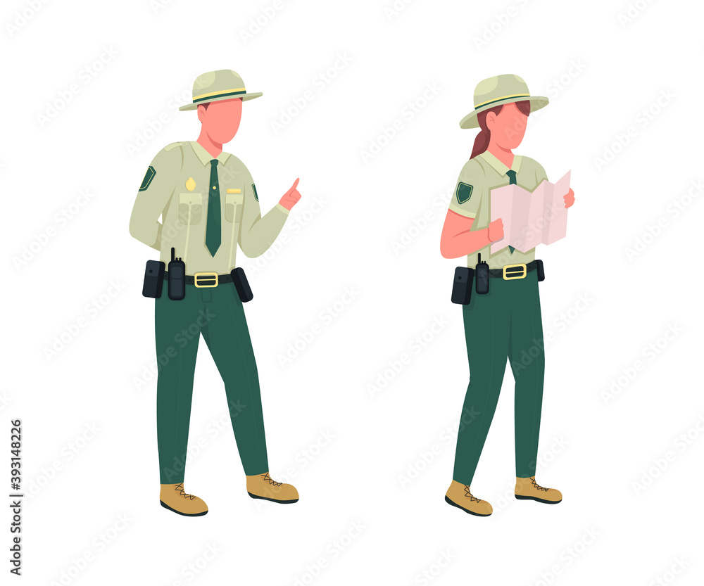 Environmental police male officer flat color vector faceless character ...