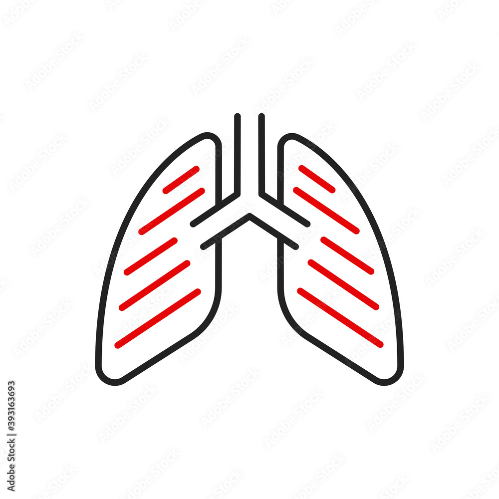 Lungs icon isolated. Vector thin pictogram of human internal organ ...
