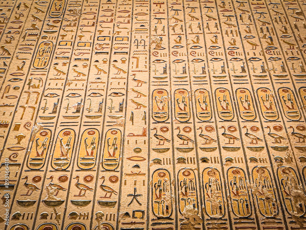Ancient Egyptian writing, Egyptian hieroglyphs, wall inscriptions Stock ...