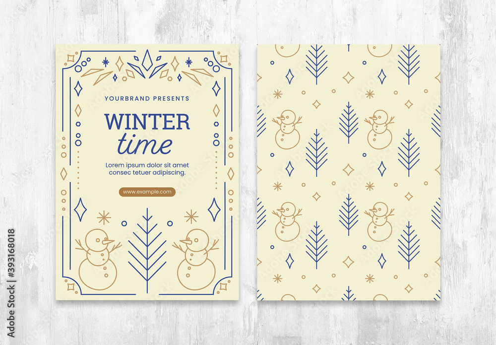 Light Winter Flyer Layout with Snowman Snowflake Illustrations Stock ...