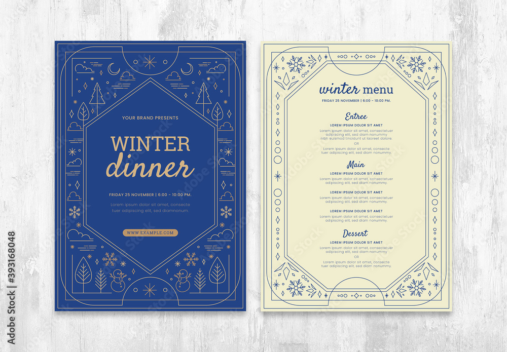 Ornate Winter Menu Flyer Layout with Seasonal Illustrations Stock ...