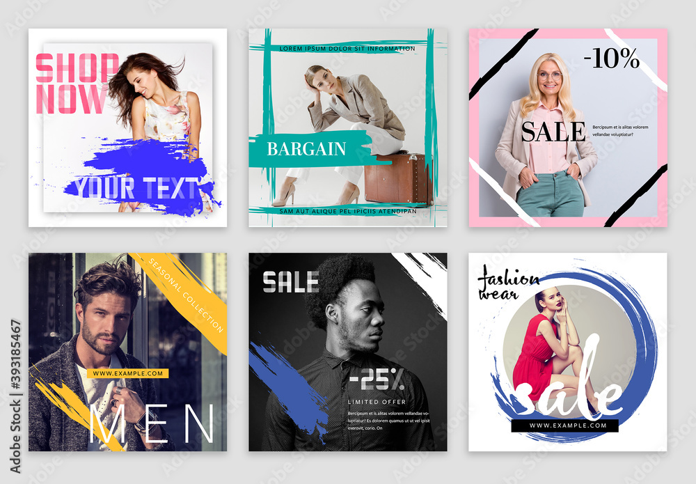 Social Media Post Layouts with Abstract Elements Stock Template | Adobe ...