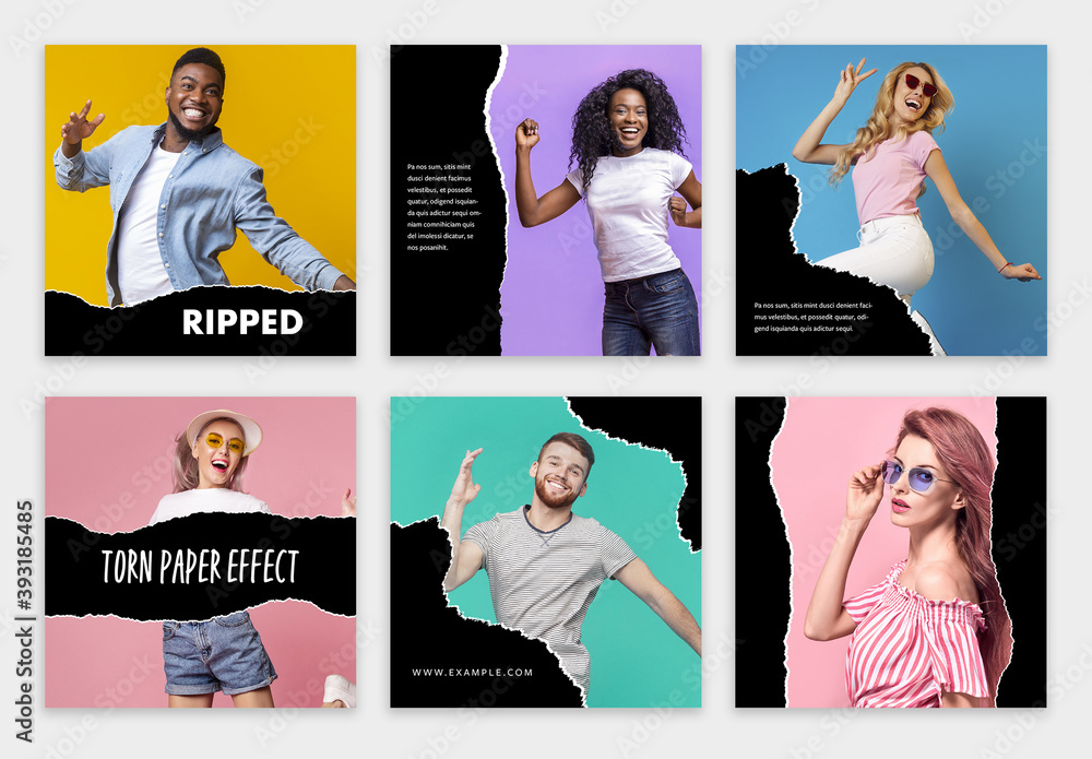 Torn Paper Effect for Social Media Post Layouts Stock Template | Adobe ...