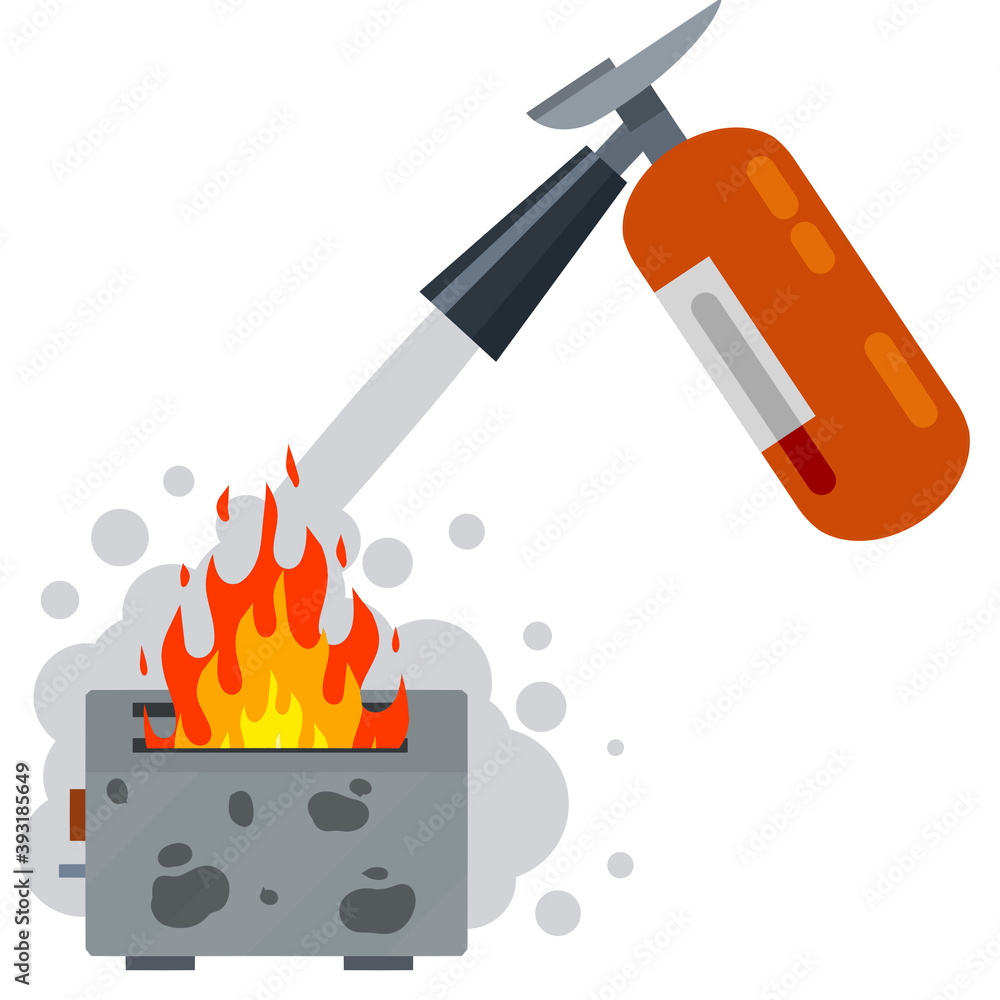 Fire fighting. The job of a firefighter. Red fire extinguisher. Broken ...
