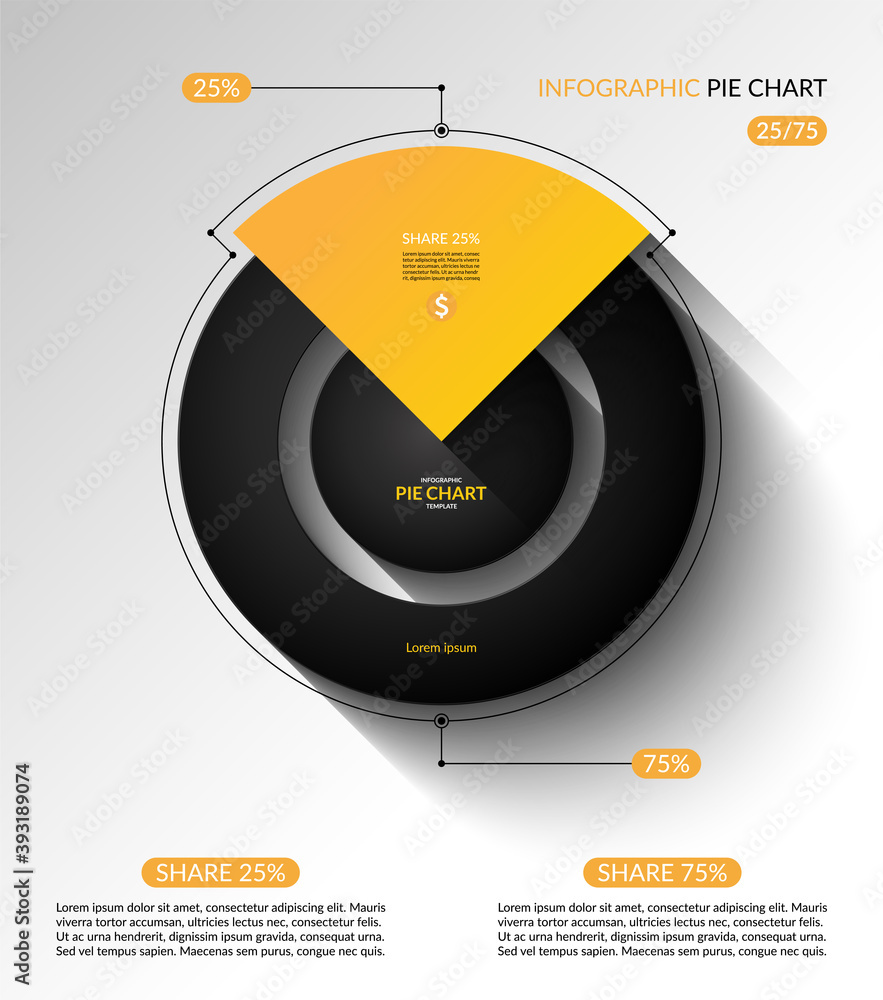 Infographic pie chart template. Share of 25 and 75 percent. Vector ...