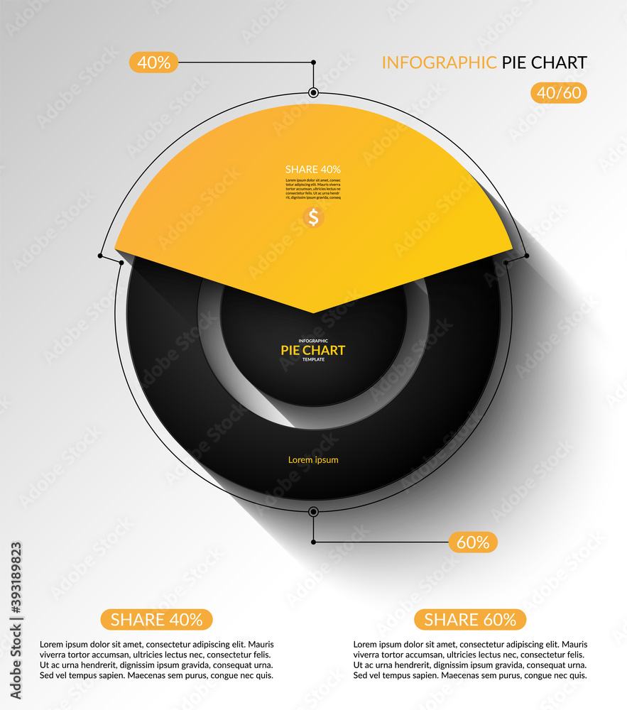 Infographic pie chart template. Share of 40 and 60 percent. Vector ...