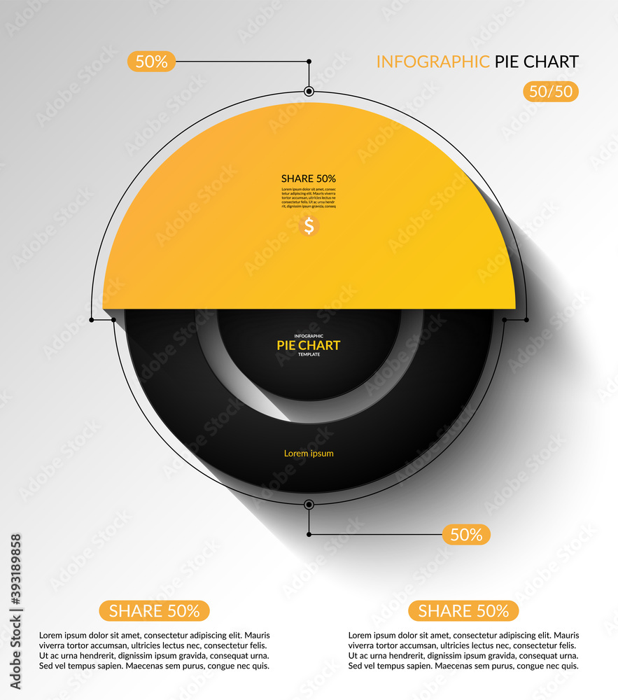 Infographic pie chart template. Share of 50 percent. Vector ...