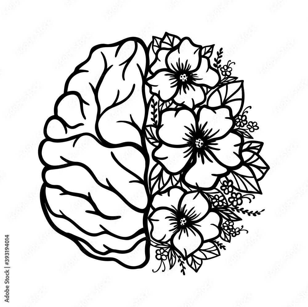 Human brain floral vector mental health Flower clipart human anatomy ...