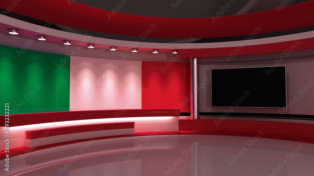TV studio. Italy flag studio. Italy flag background. News studio. The ...