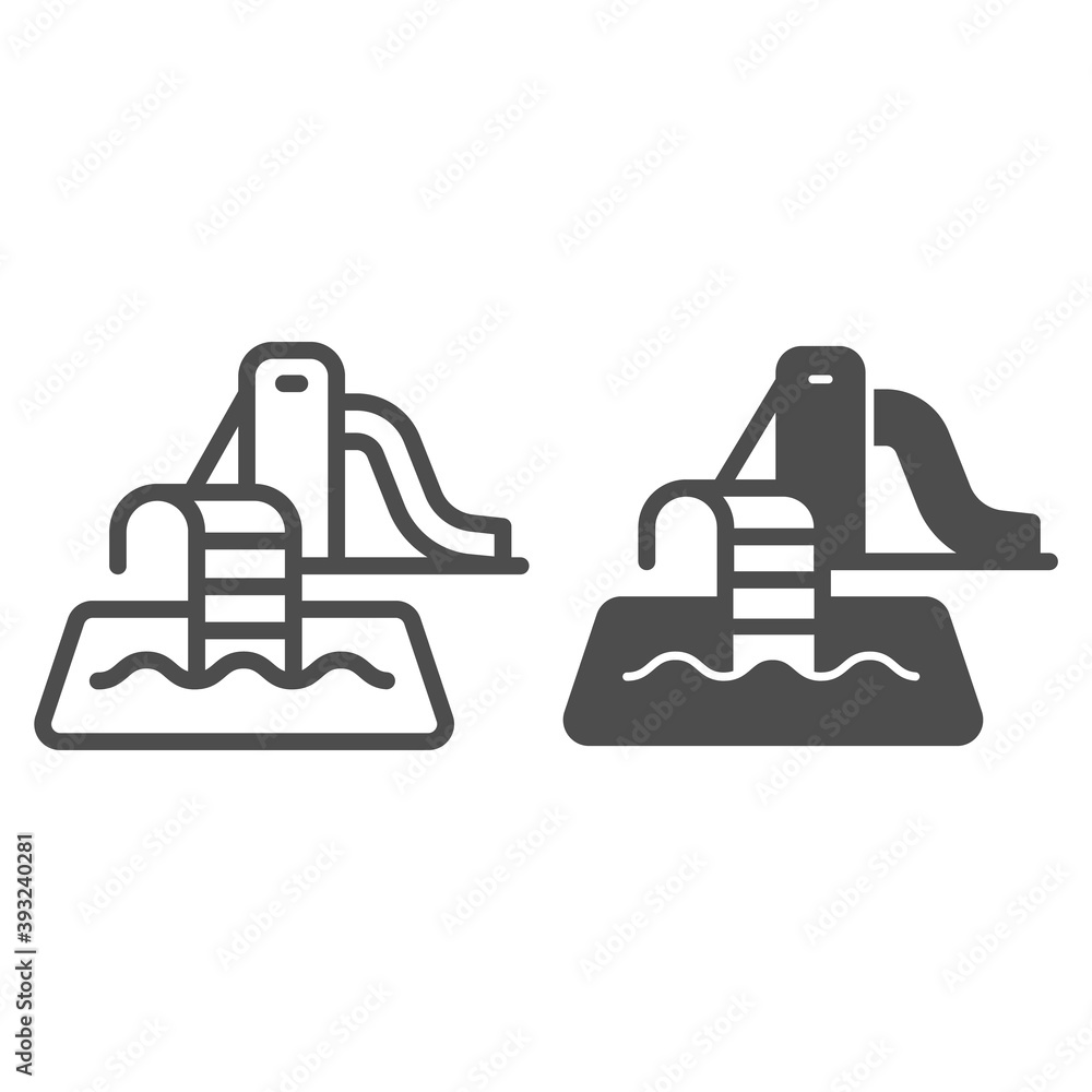 Pool and water slide line and solid icon, Aquapark concept, waterpark ...