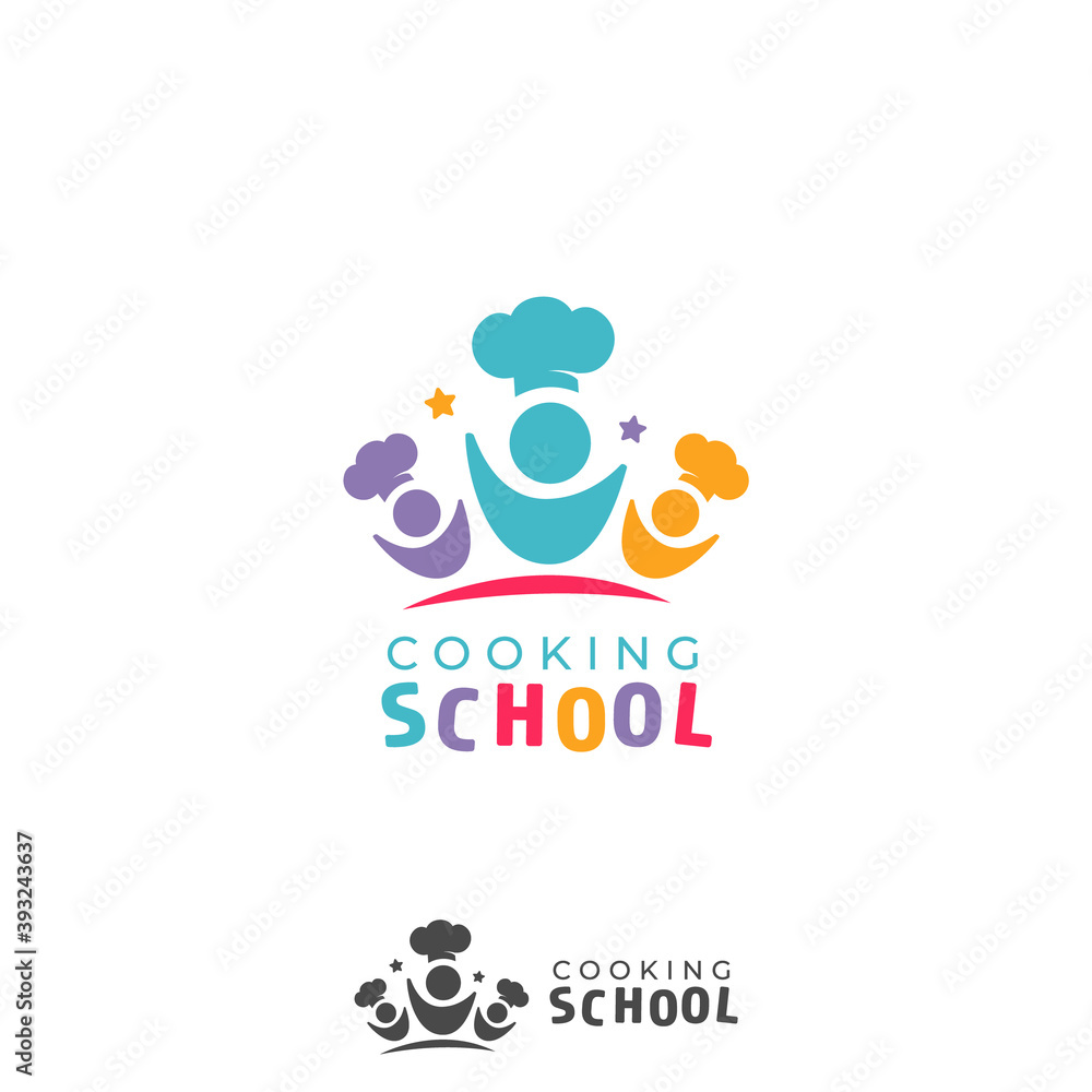 Kids children cooking school logo icon in funny full color style Stock ...