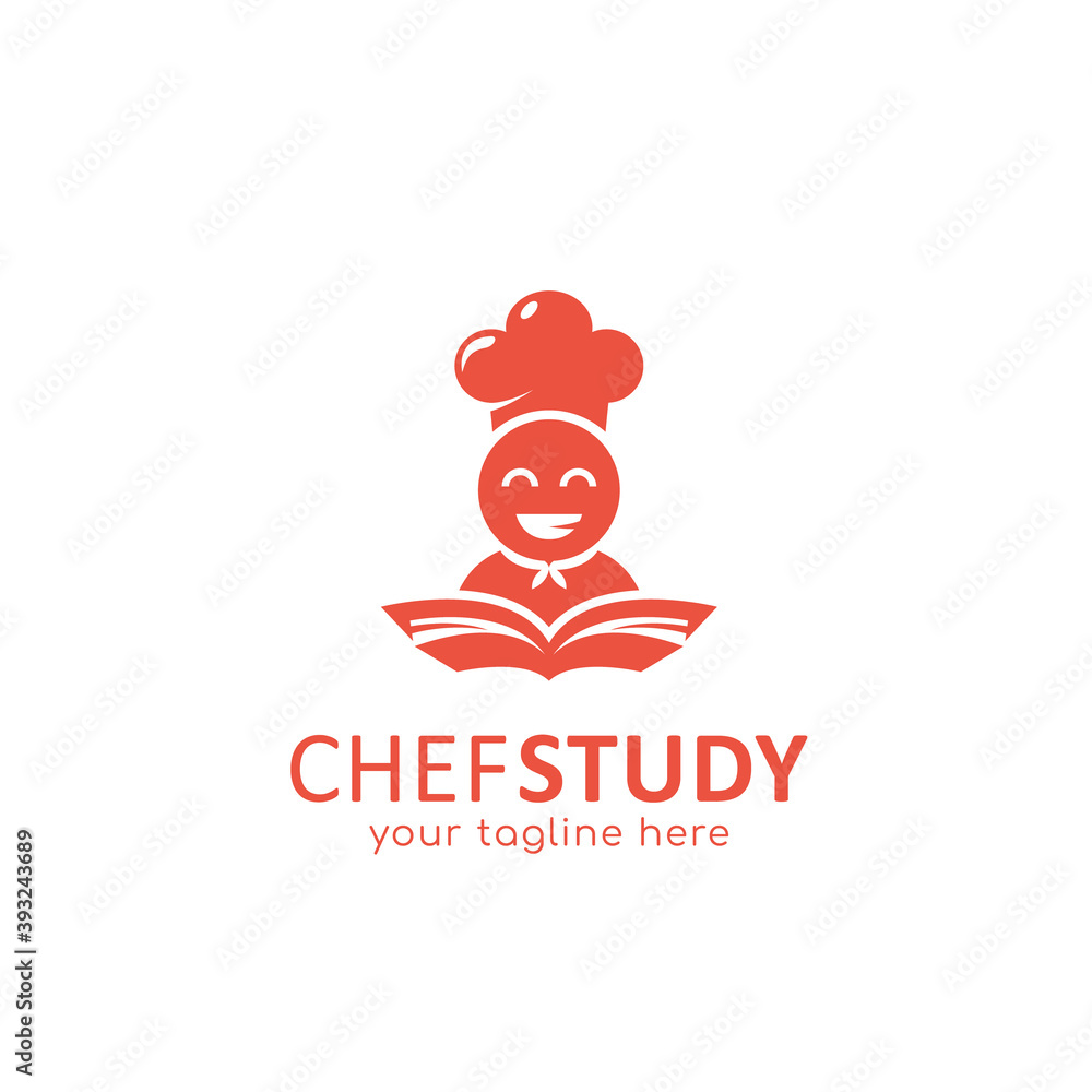 chef study logo food cooking education logo with chef reading a book ...