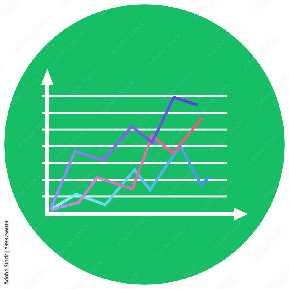 Graphical data representation, flat rounded icon of polyline chart ...