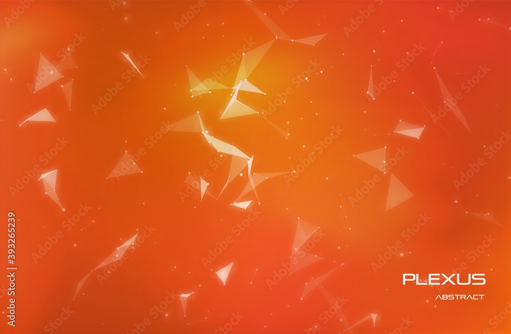 Abstract plexus background with network polygons. Red digital science banner. Network connection ...