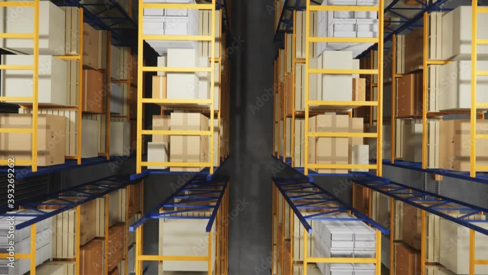 Warehouse with cardboard boxes inside on pallets racks, logistic center ...
