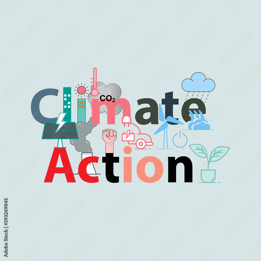 Climate action typographic design. Effort to reducing CO2 emissions and ...
