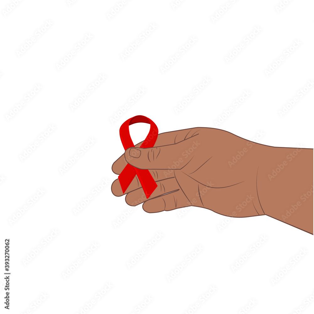 hand of an African American holding a red ribbon symbol of action ...