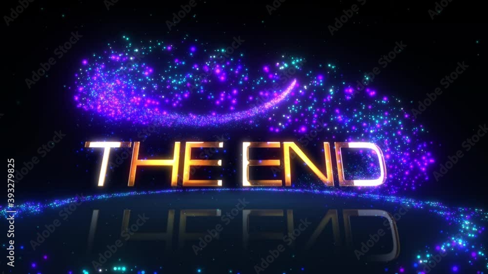 The End 4K 3D Animated Magical cinematic trailer title. The end golden ...