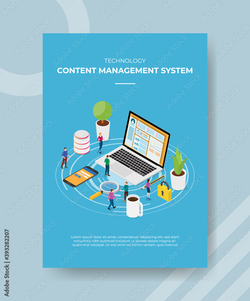 technology content management system people standing front laptop ...