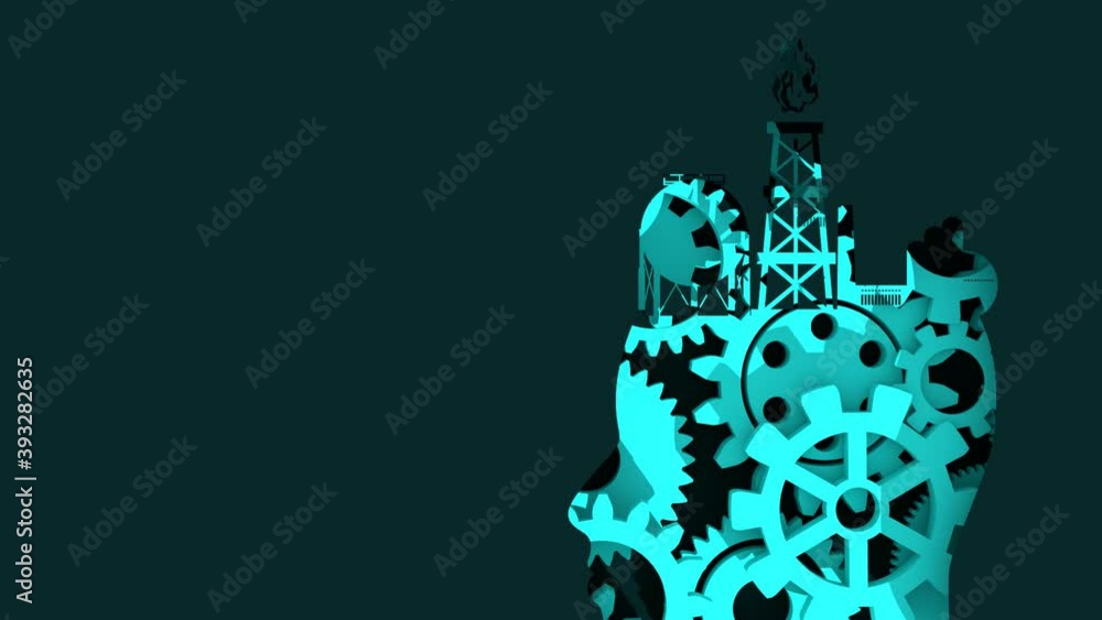Head with coal mining icons. Heavy industry and energy. Gears system ...