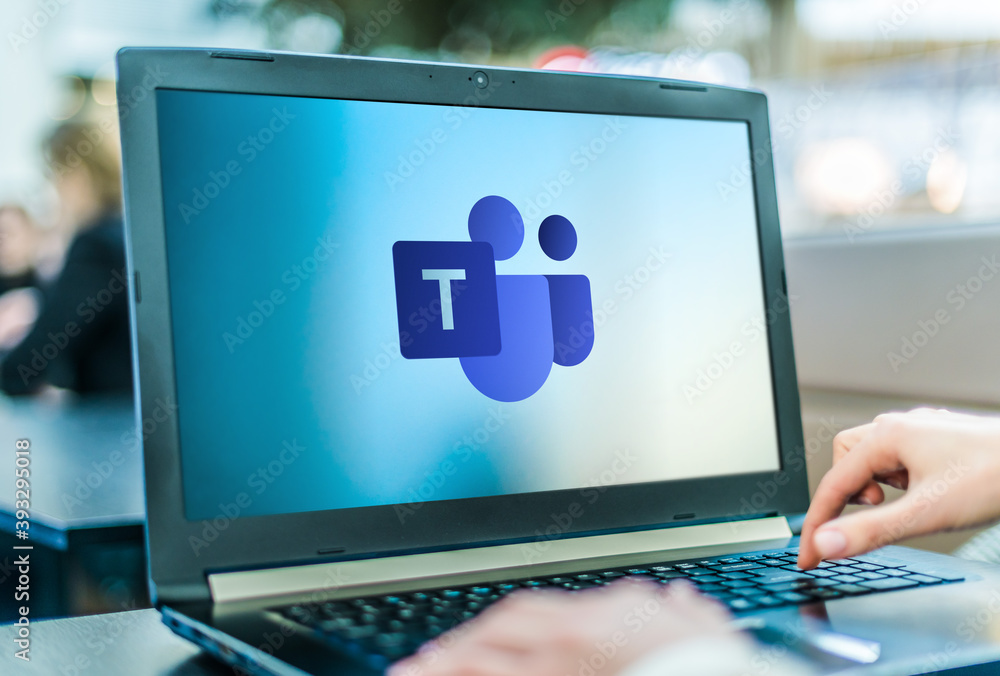 Laptop computer displaying logo of Microsoft Teams Stock Photo | Adobe ...