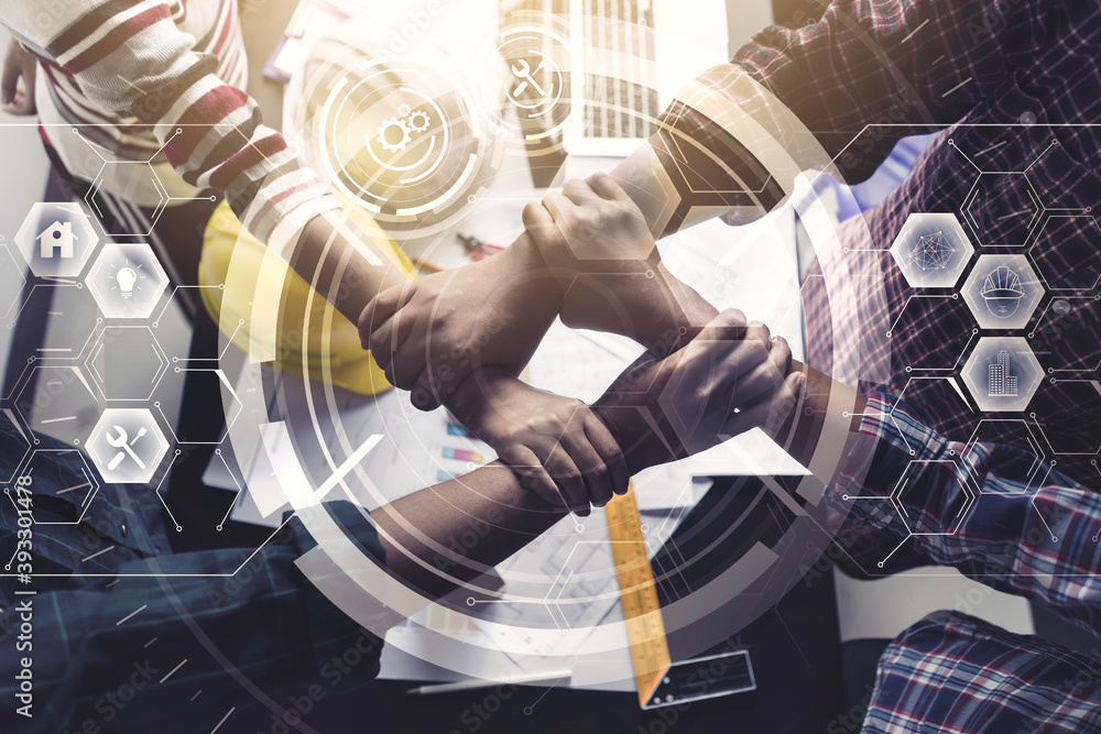 Architecture engineering civil project modern unity teamwork hands ...