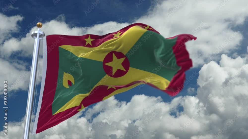 4k looping flag of Grenada with flagpole waving in wind;timelapse ...