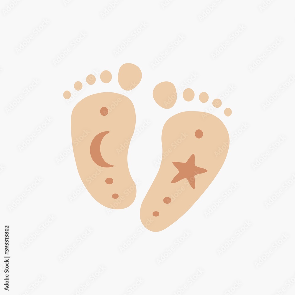 Scandinavian boho baby feet, heels with crescent, stars in pastel ...