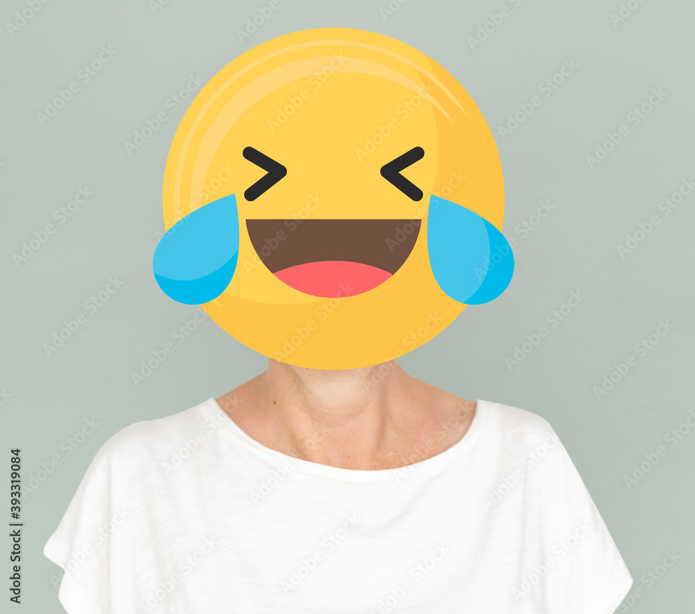 Laughing face emoji portrait on a woman Stock Photo | Adobe Stock