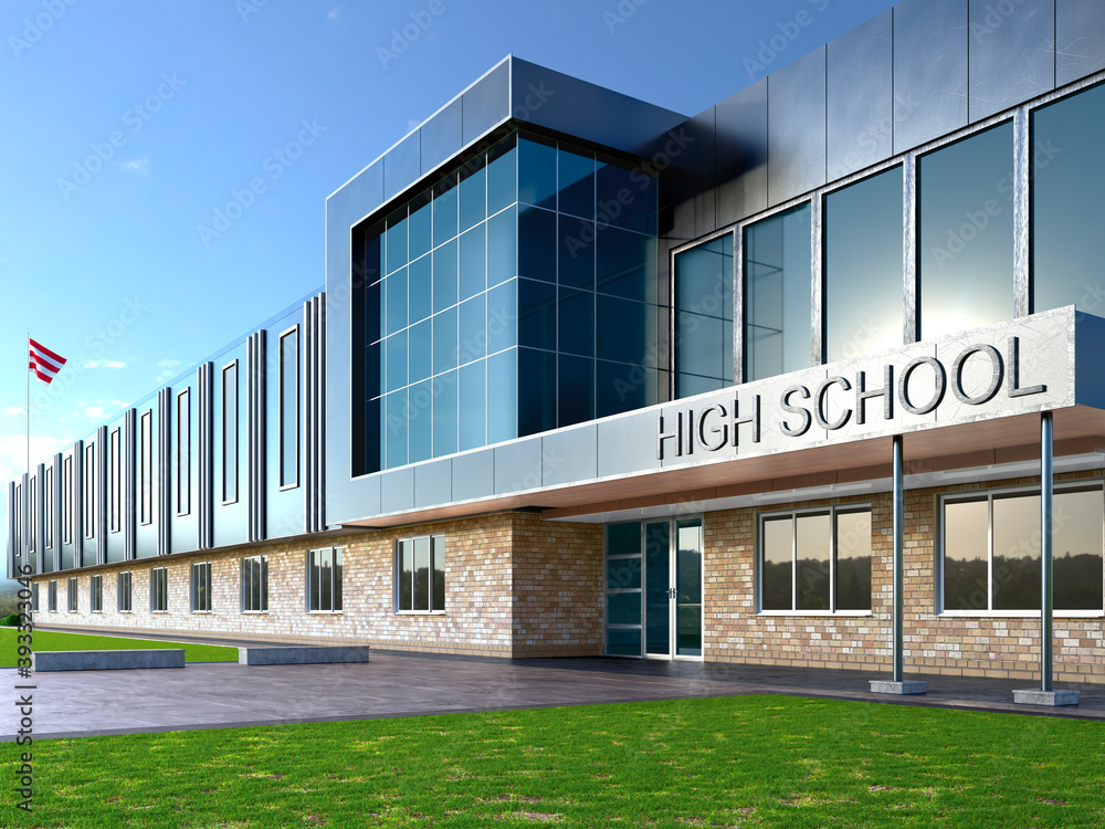 High school entrance facade. 3d illustration Stock Photo | Adobe Stock